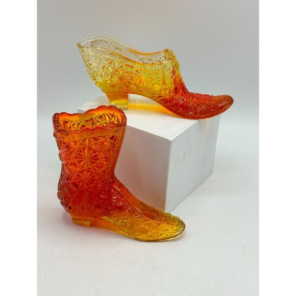 Fenton | Accents | Vtg Fenton Amberina Glass Boot Shoe Figurines Daisy ...